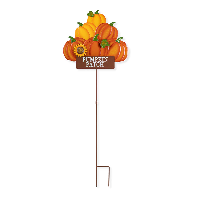 The Holiday Aisle® 42"H Fall Metal Pumpkins Stack Yard Stake | Wayfair
